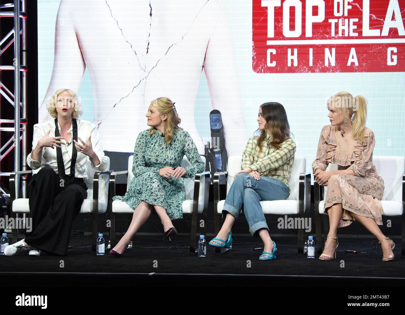 Gwendoline Christie, from left, Elisabeth Moss, Alice Englert and ...