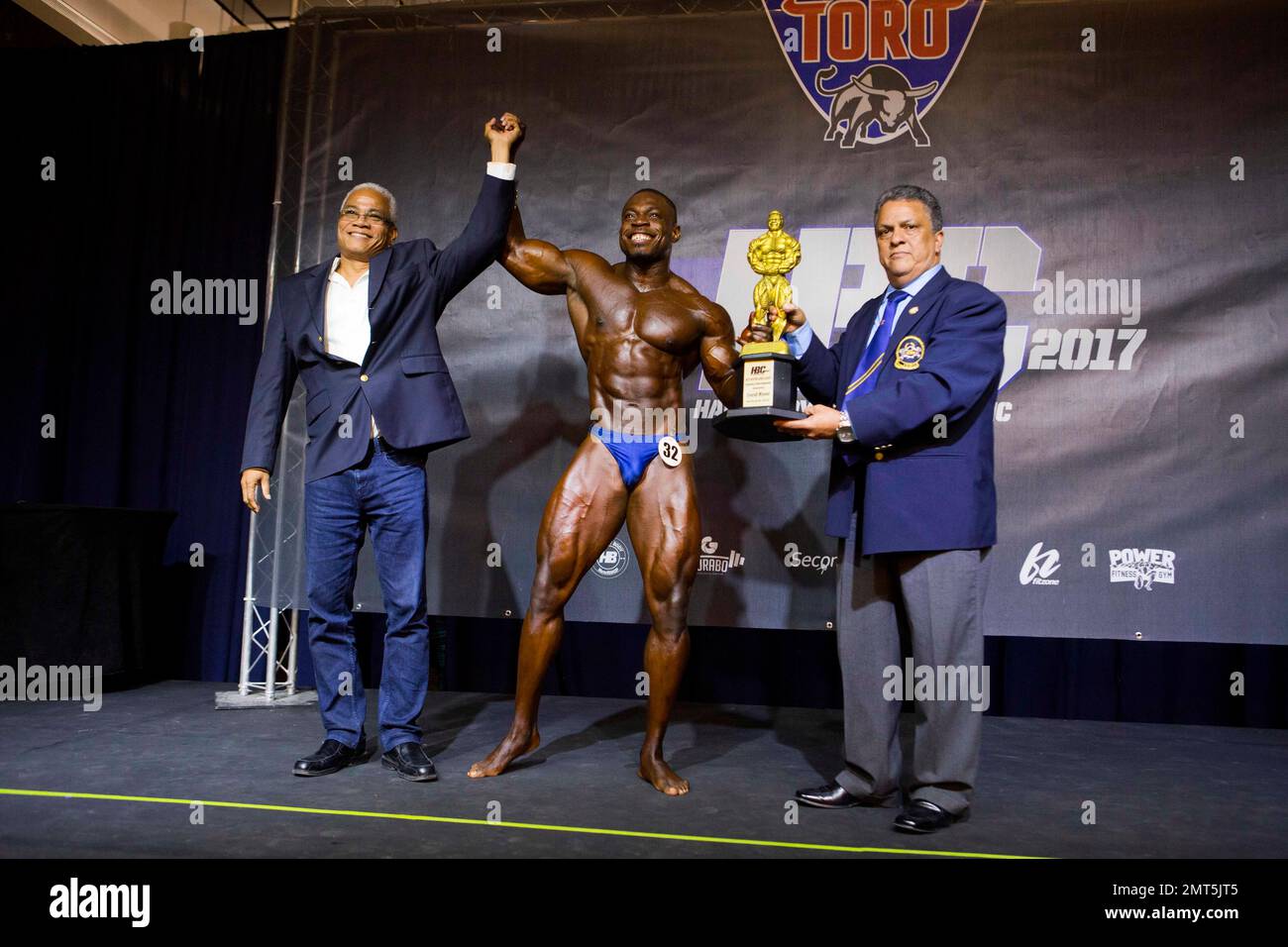 In this July 23, 2017 photo, Haitian bodybuilder Spely Laventure stands ...