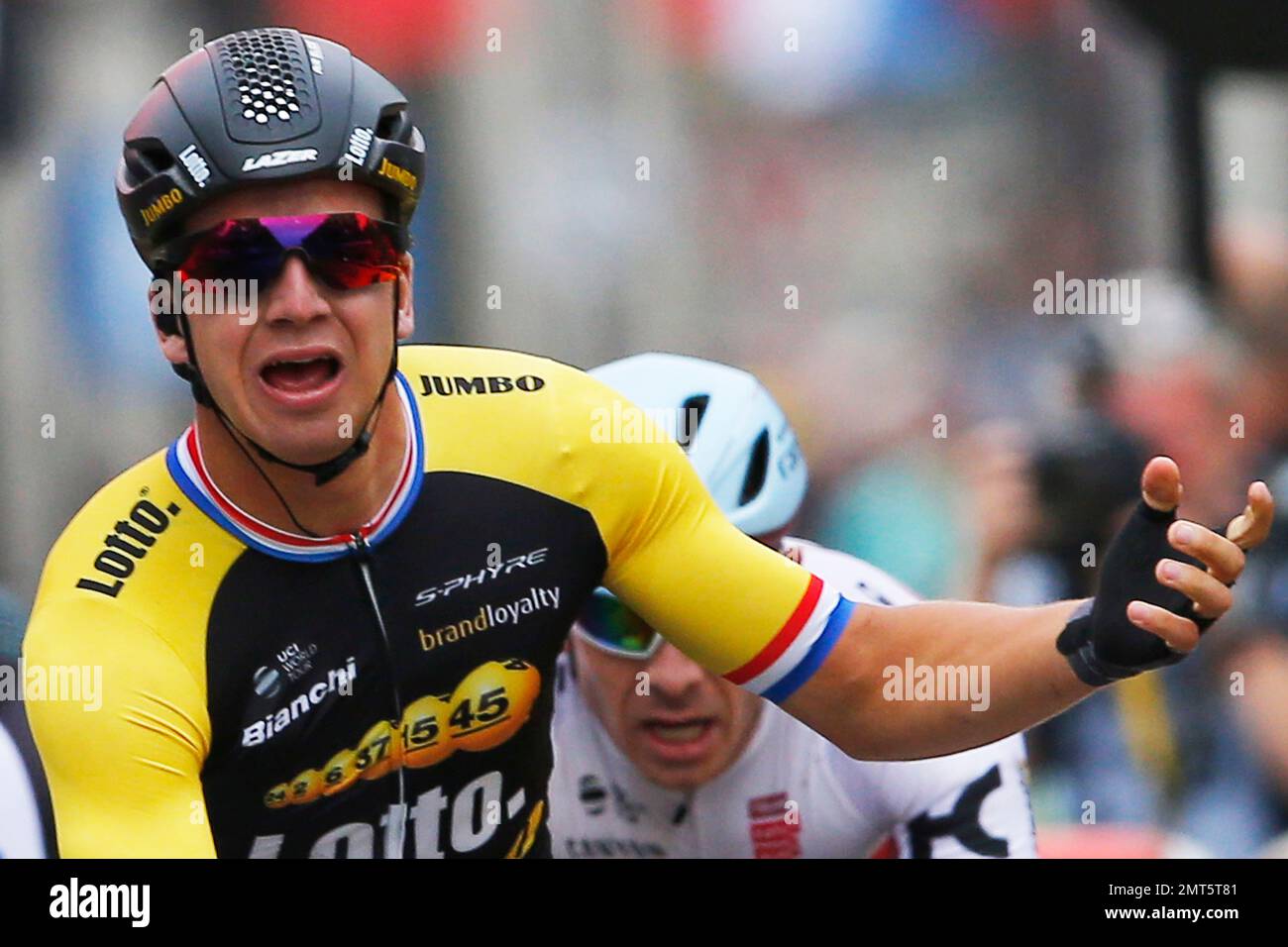 Netherlands' Dylan Groenewegen crosses the finish line ahead of Norway ...
