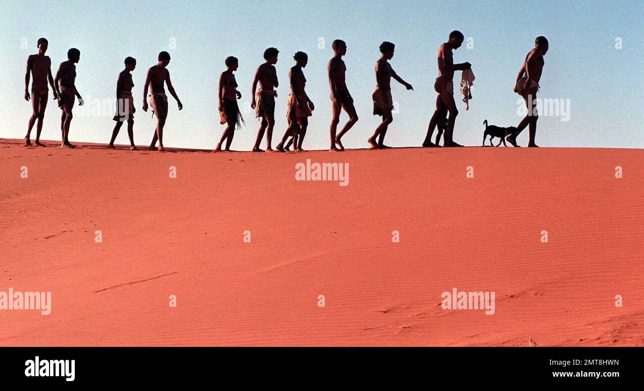 FILE -- In this Jan. 23, 1999 file photo, San people walk on the dunes ...