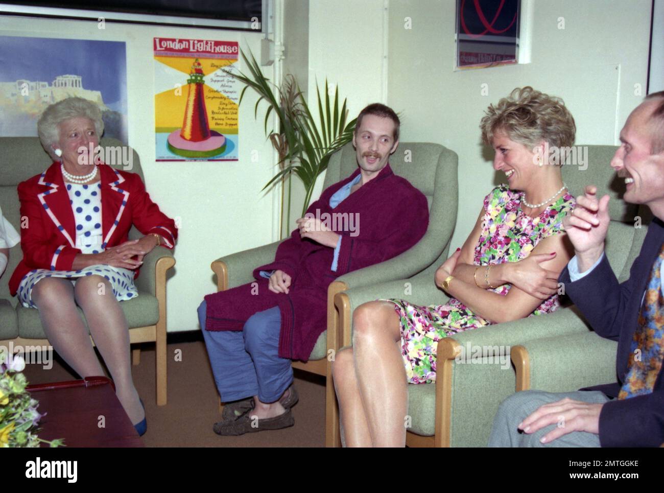 Princess Diana, the Princess of Wales, and Barbara Bush visit AIDS ...