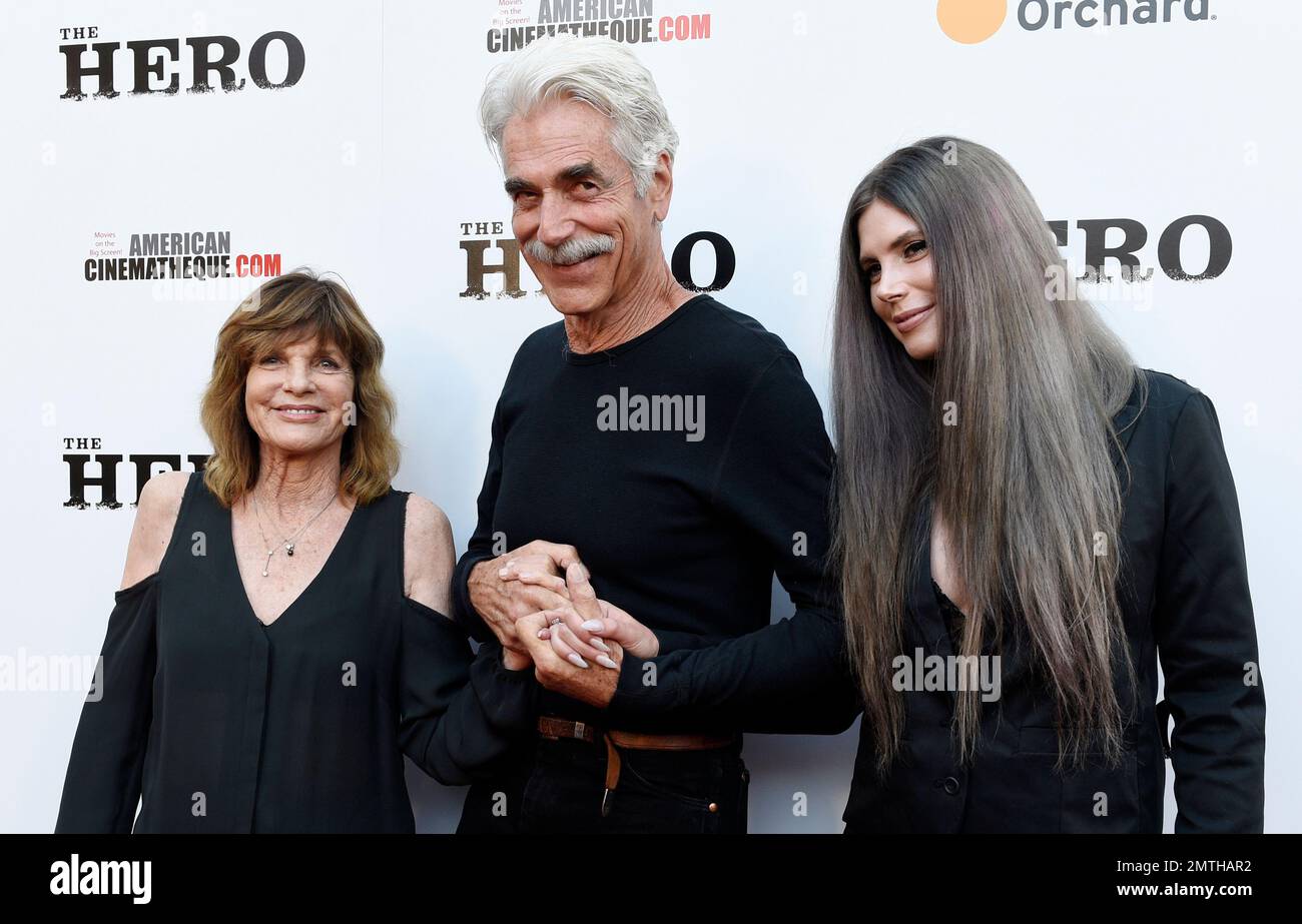 Sam Elliott, center, star of "The Hero," arrives with his wife ...