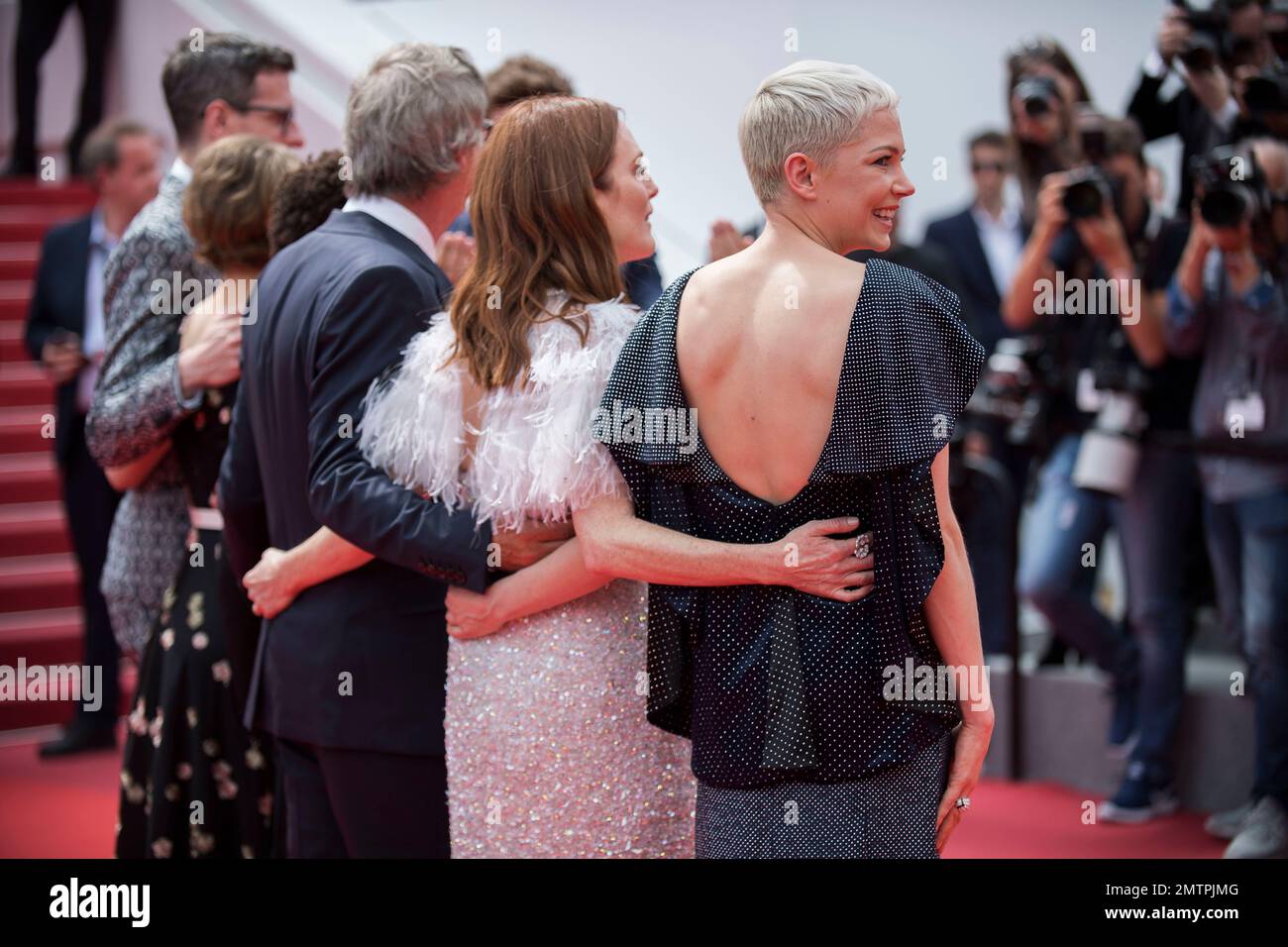 From left, screenwriter Brian Selznick, actors Millicent Simmonds and Jaden Michael, director ...