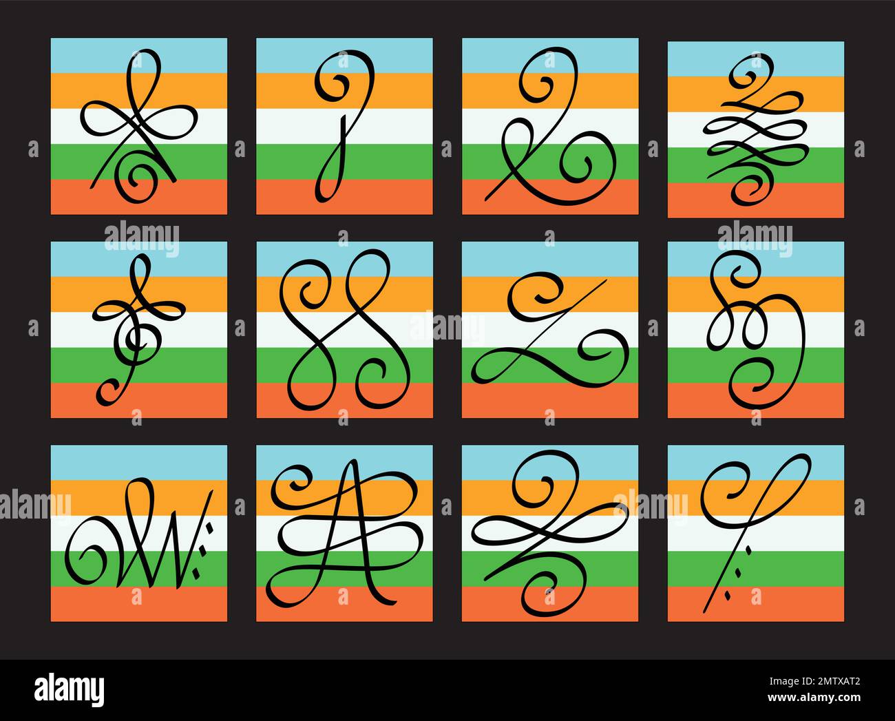 Ein Satz antiker Angelic Zibu Symbole steht für Stärke, Ehrfurcht vor ...