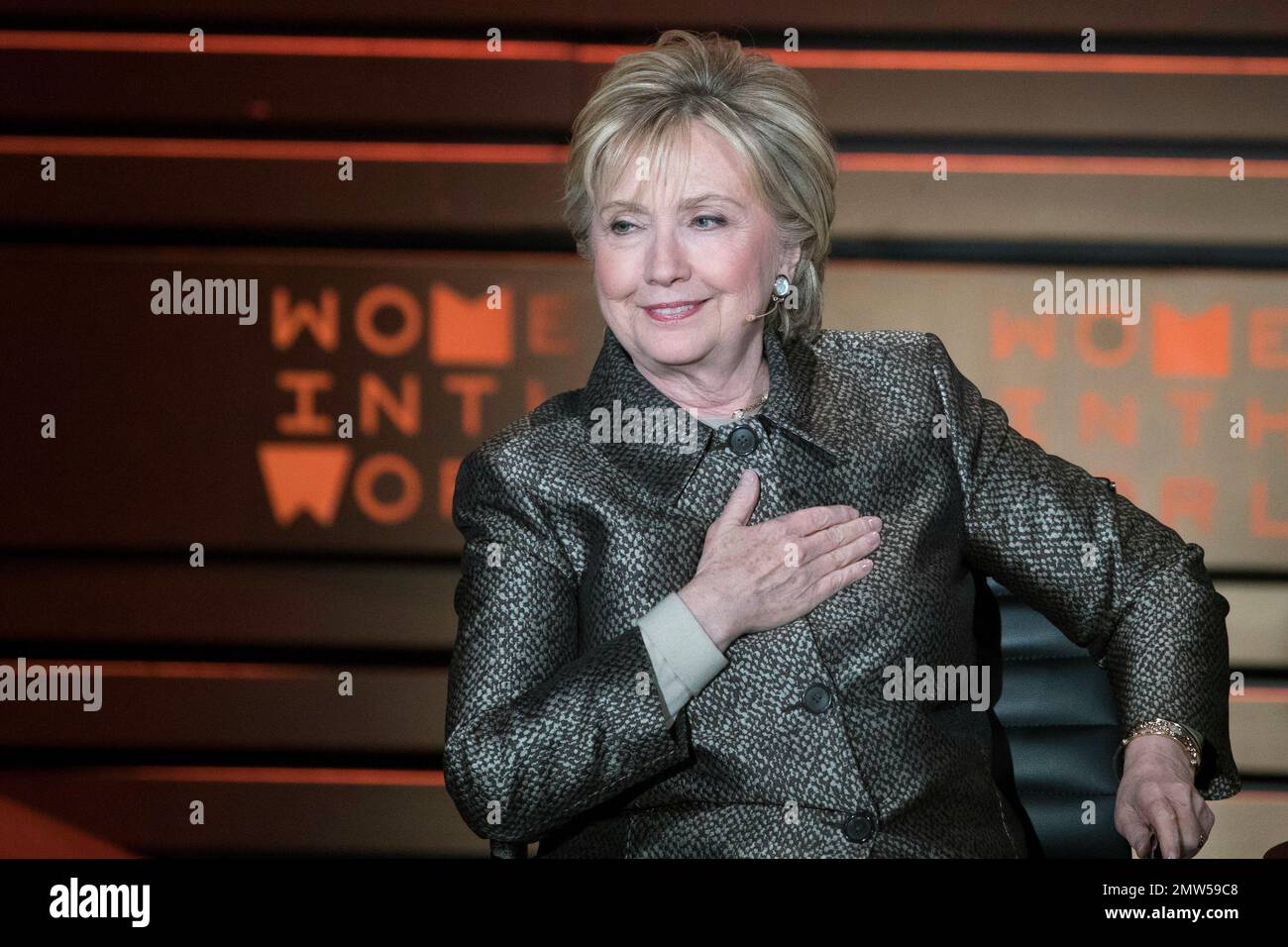 Former Secretary of State Hillary Clinton reacts after being asked if ...