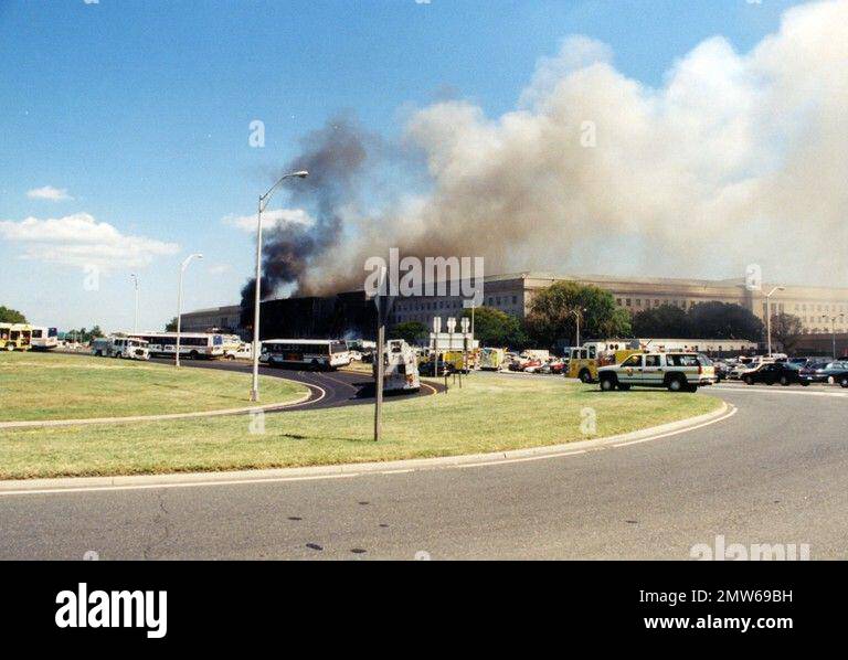 This undated photo provided by the FBI shows damage to the Pentagon ...