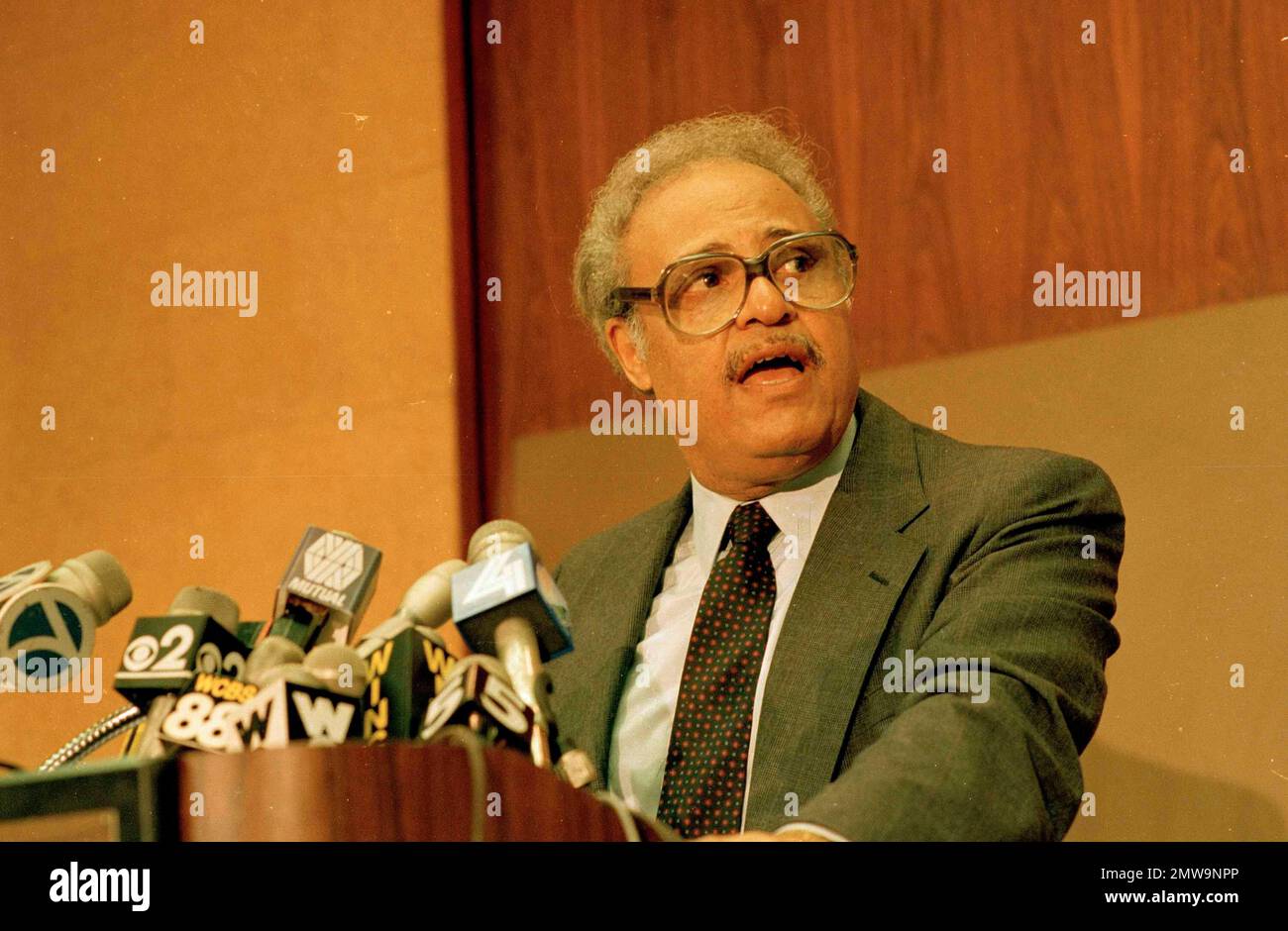 Dr. Benjamin Hooks, executive director of the NAACP, holds a news conference in New York City to ...