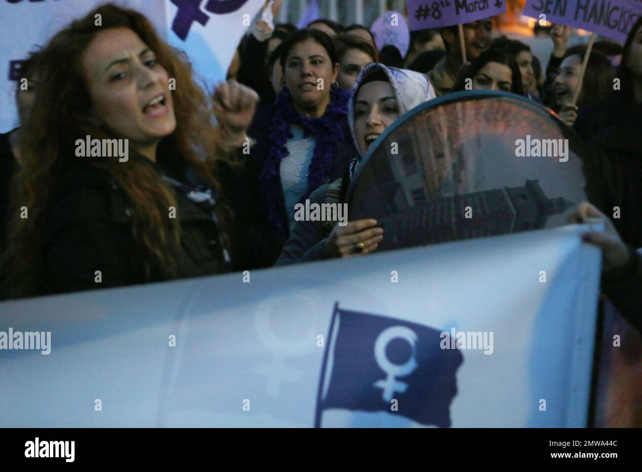Turkish Cypriots women shout slogans during a peace rally in Ledras ...