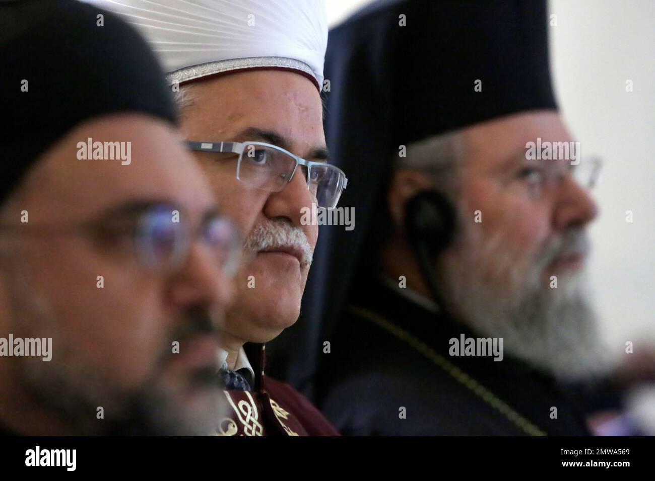 Maronite Archbishop Youssef Soueif, left, Turkish Cypriot Muslim Grand ...