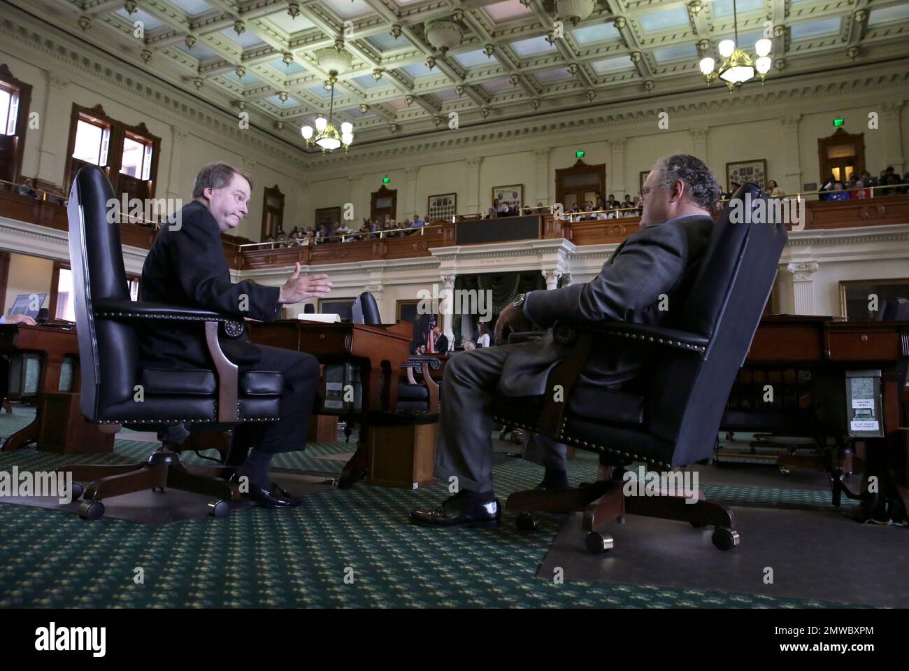 Texas Sen. Brian Birdwell, R-Granbury, left, visits with Sen. Craig ...