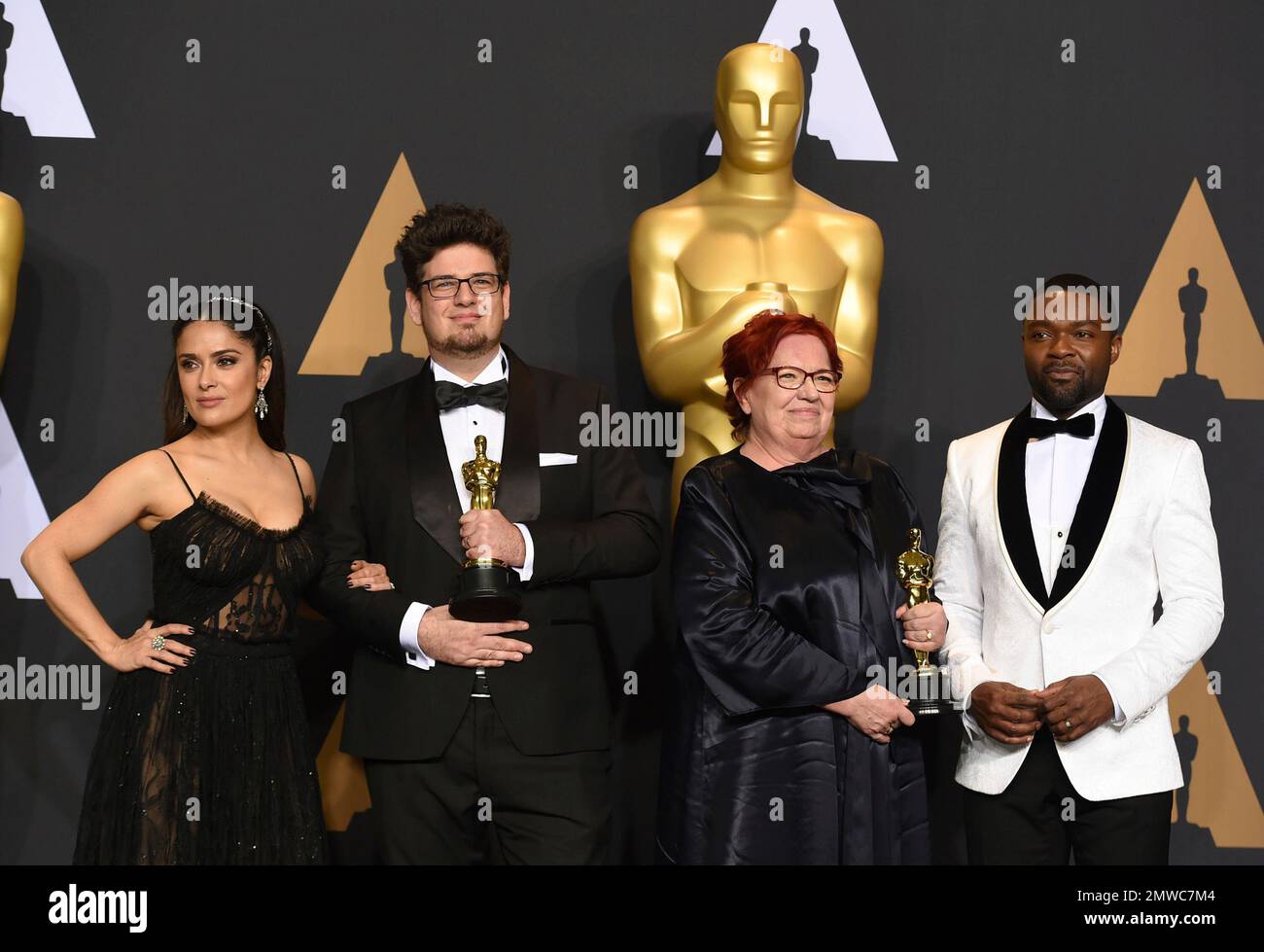 Kristof Deak, second from left, and Anna Udvardy, winners of the award ...