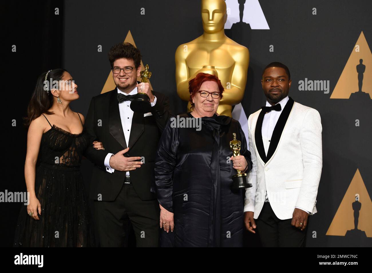 Kristof Deak, second from left, and Anna Udvardy, winners of the award ...