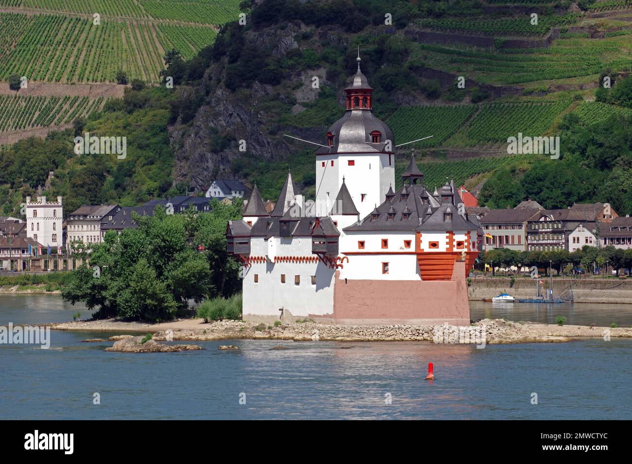 Schloss Pfalzgrafenstein am Rhein und in den Weinbergen, Mittleres ...