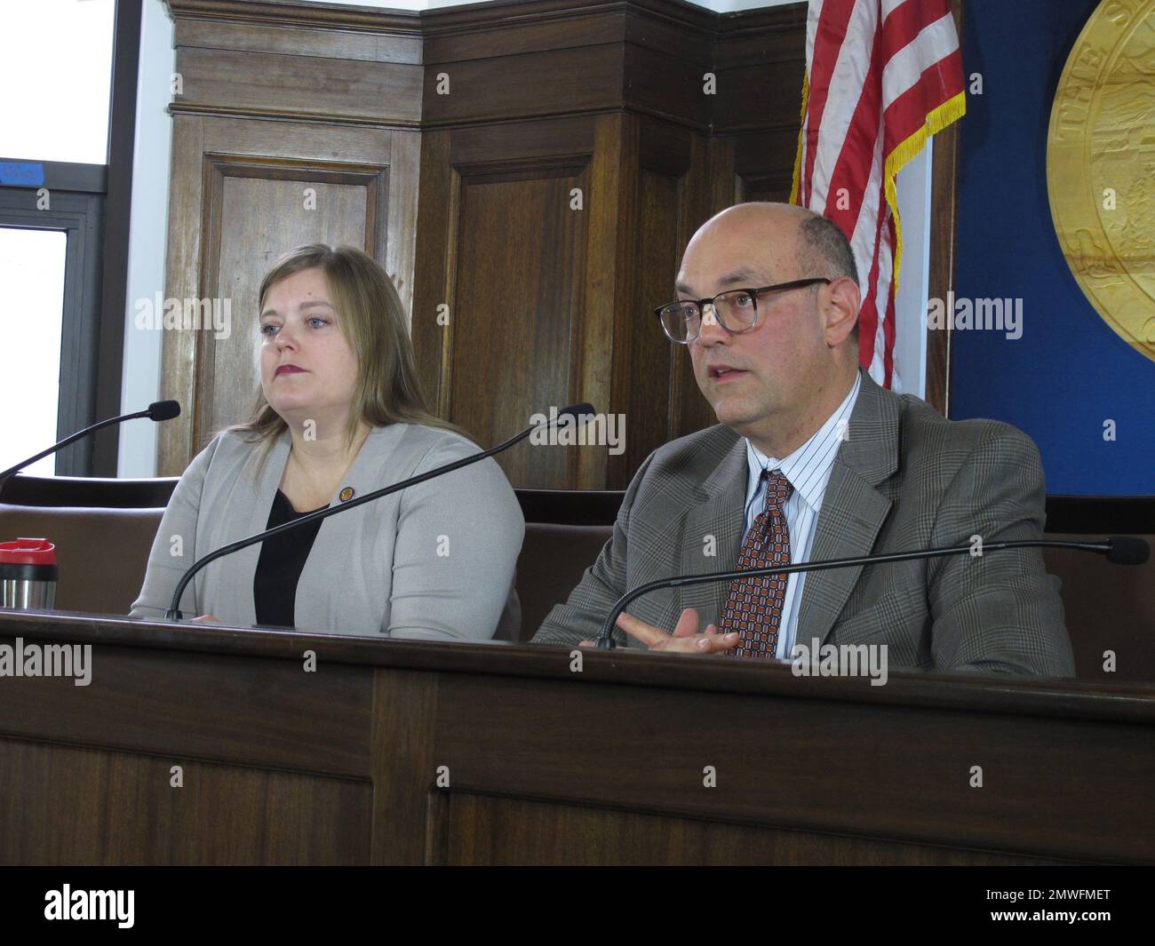 Alaska state Rep. Andy Josephson, right, addresses reporters on ...