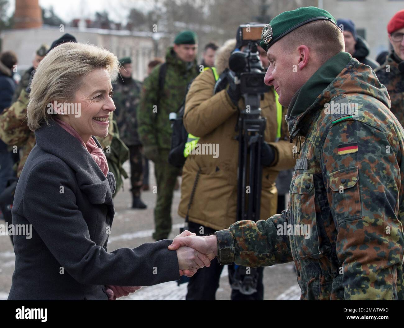 German Defense Minister Ursula von der Leyen greets Commander of the ...