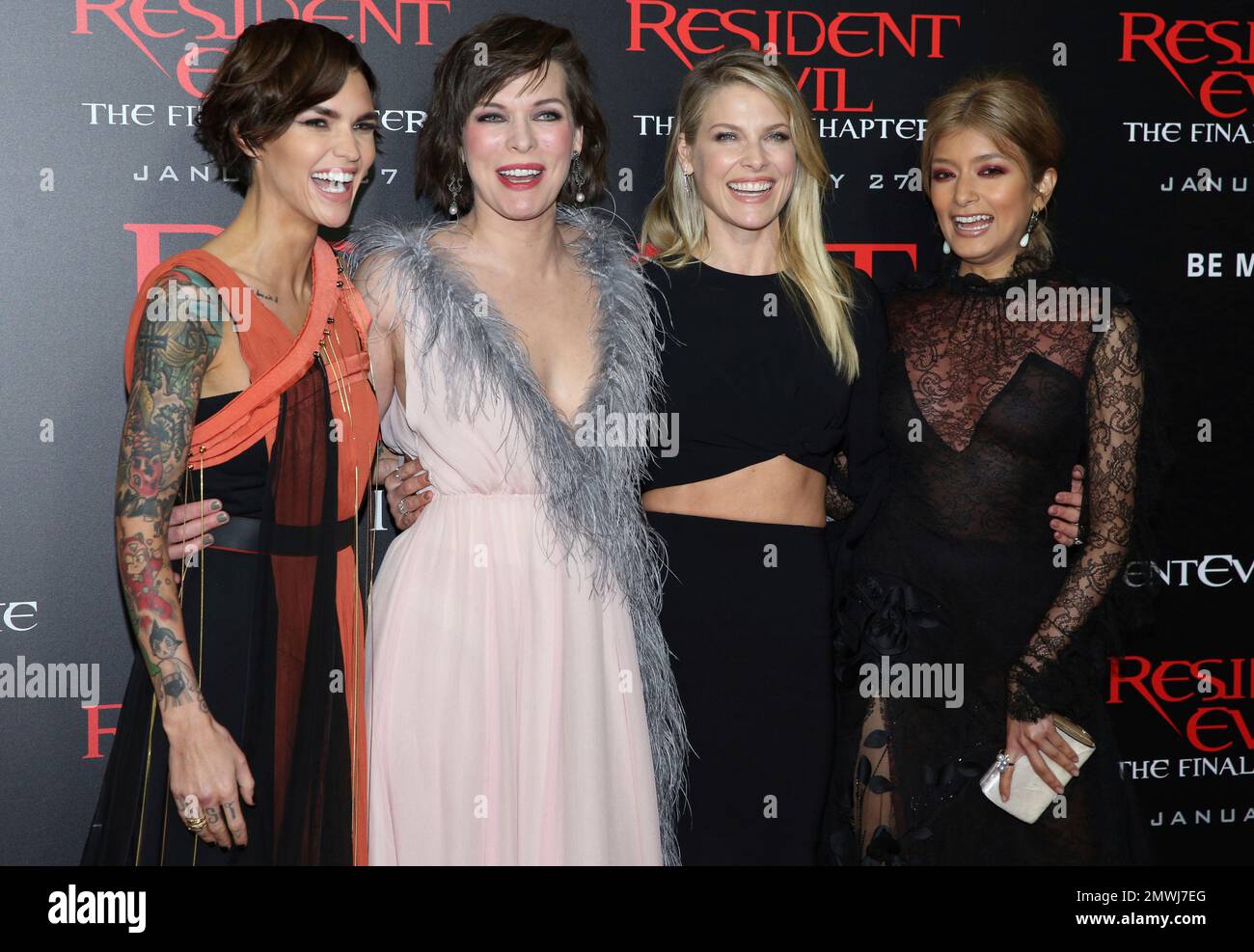 Ruby Rose, from left, Milla Jovovich, Ali Larter and Rola arrive at the ...