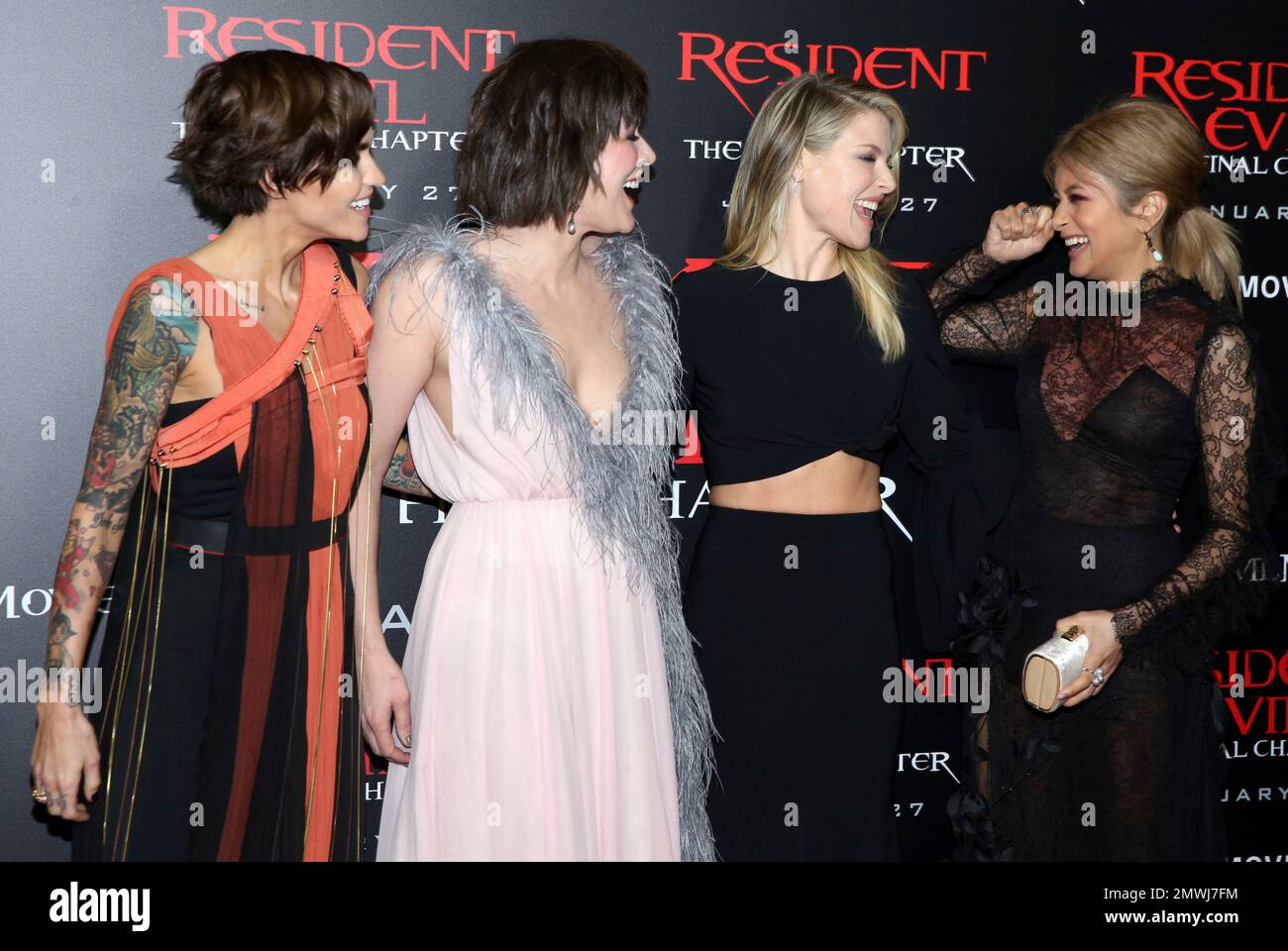 Ruby Rose, from left, Milla Jovovich, Ali Larter and Rola arrive at the ...