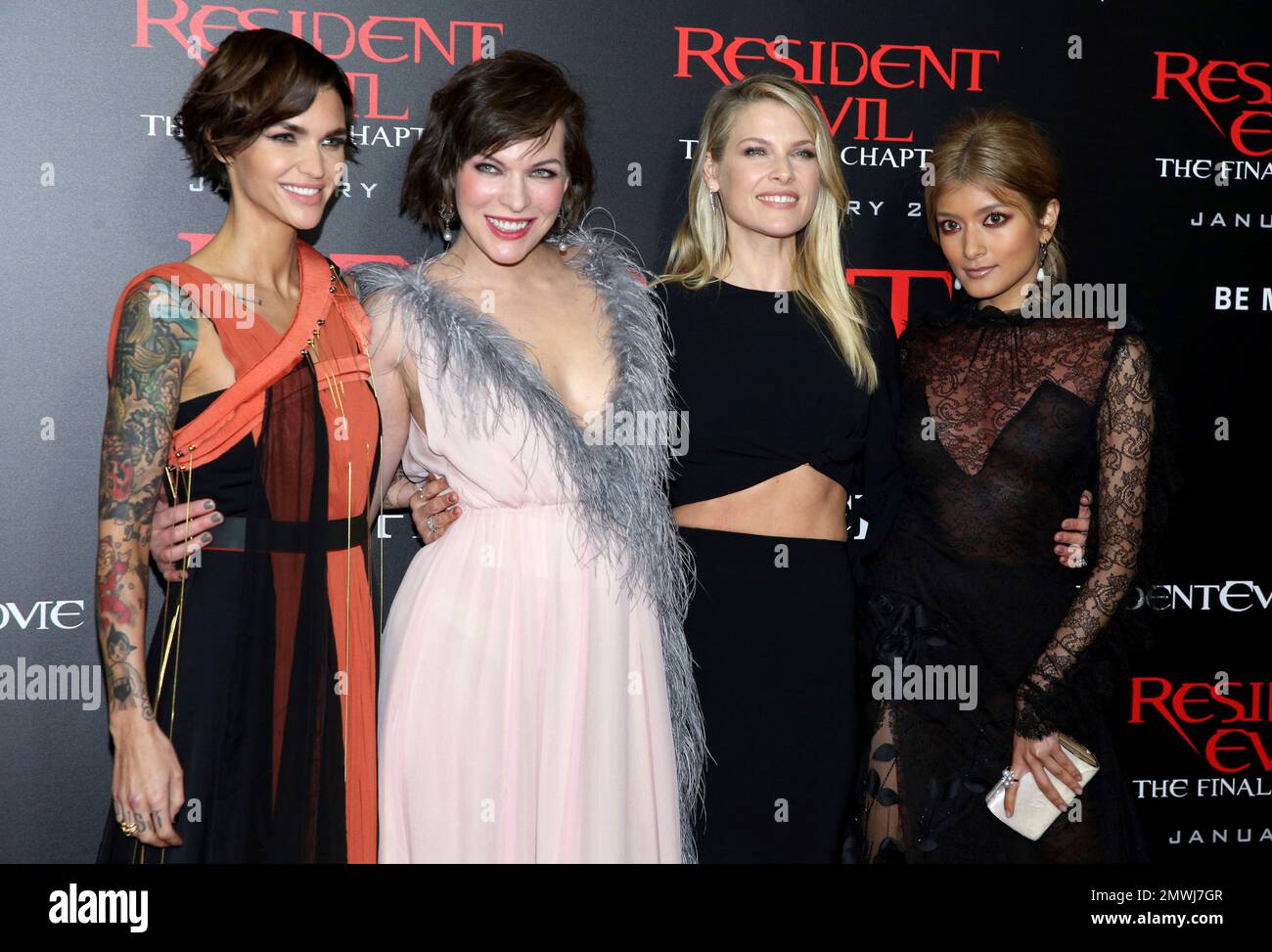 Ruby Rose, from left, Milla Jovovich, Ali Larter and Rola arrive at the ...