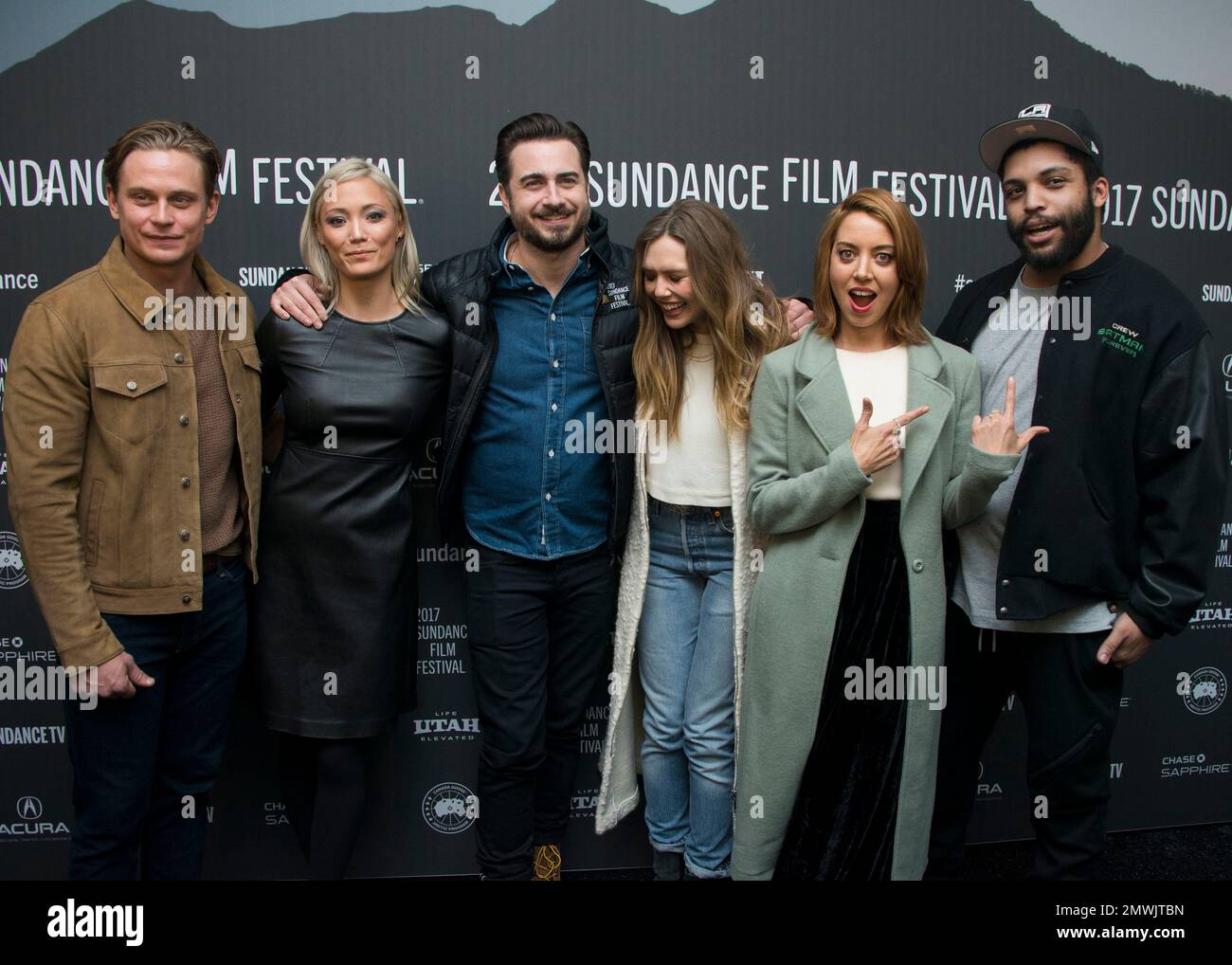 From left; actor Billy Magnussen, actress Pom Klementieff, director Matt Spicer, actresses ...