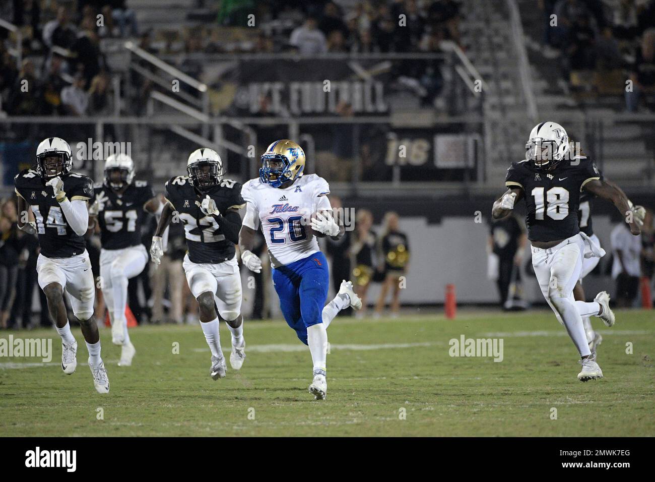 Tulsa running back James Flanders, second from left, rushes for a large ...