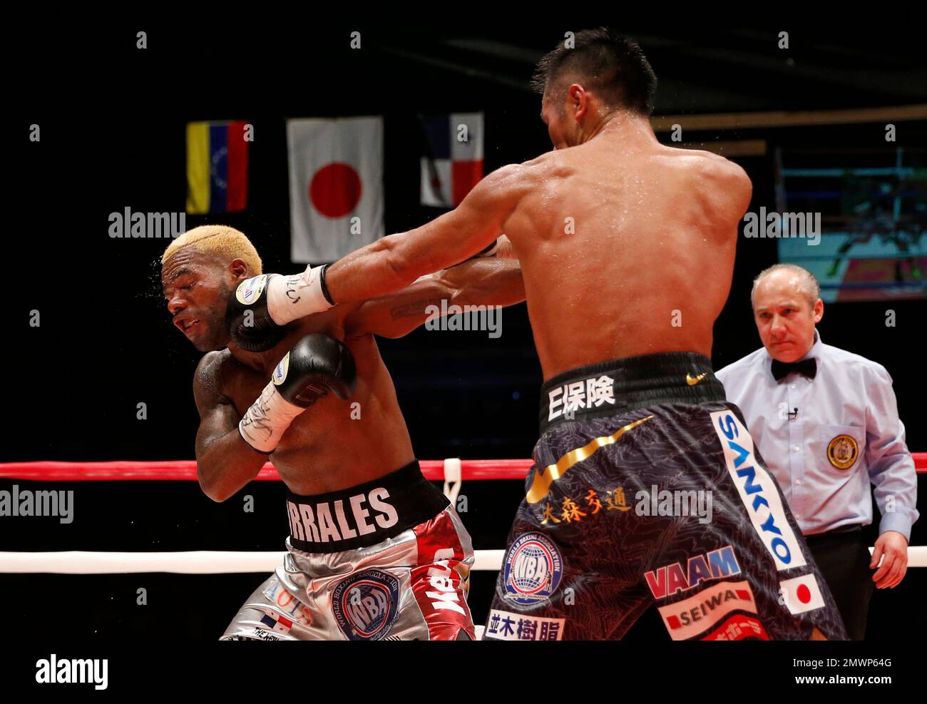 Panamanian champion Jezreel Corrales, left, gets a punch from Japanese ...