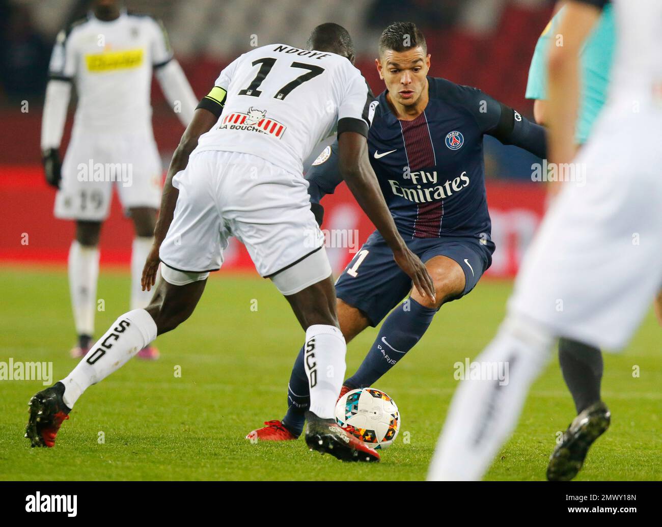 PSG's Hatem Ben Arfa, right, and Angers Cheikh Ndoye during a French ...