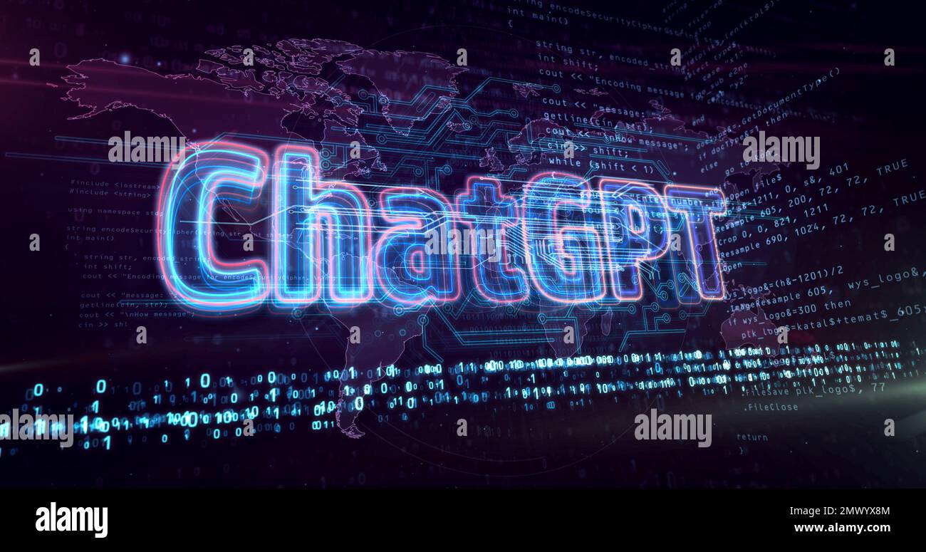 ChatGPT-Neonzeichen-Konzept, Open-ai-Chat-gpt-bot und künstliche Intelligenz-Technologie ...