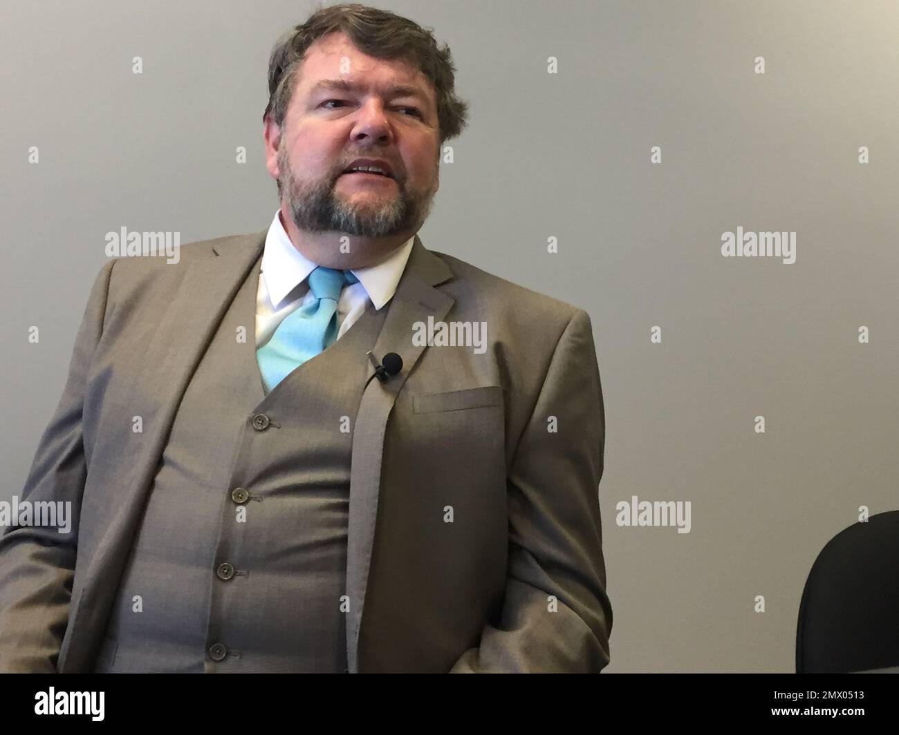 In this Oct. 18 photo, Stephen Vaughn speaks during an interview in ...