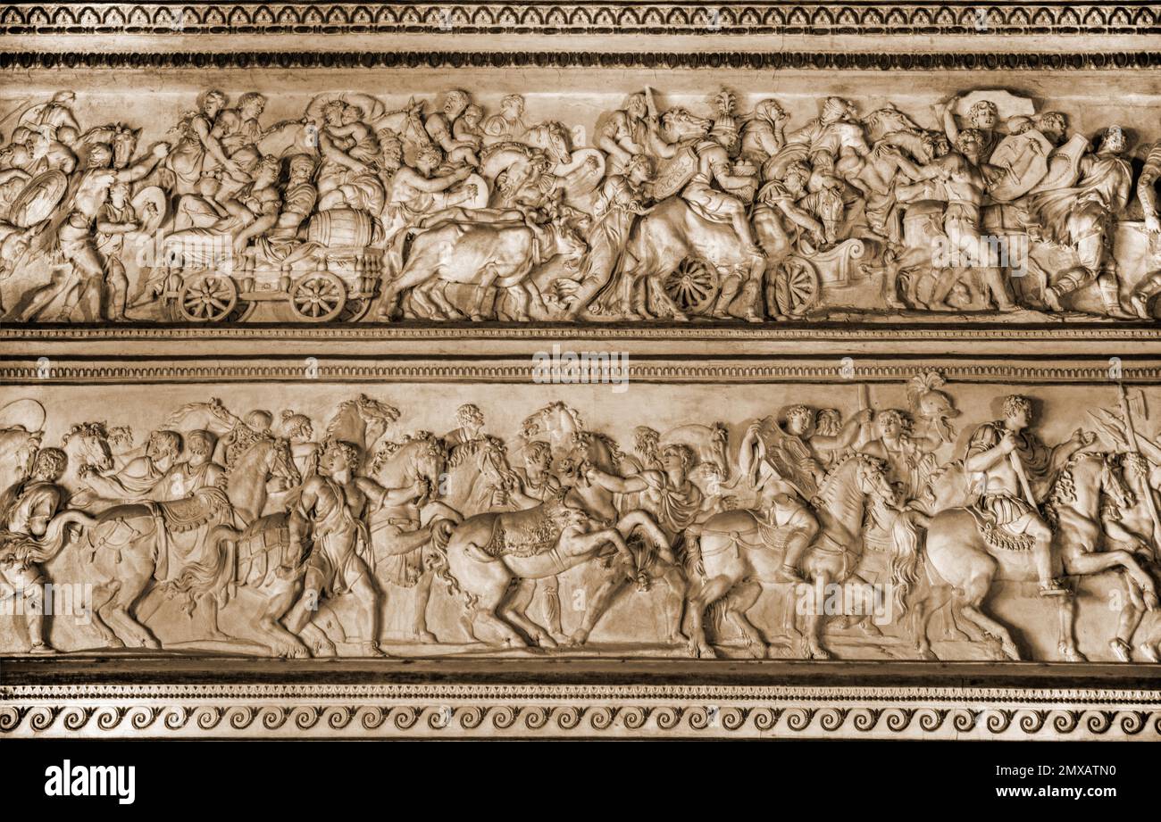 Prozession der marschierenden römischen Soldaten mit etwa 500 Figuren ...