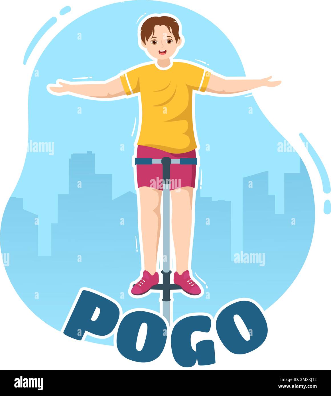 Personen, die mit der Sport-Jump-Pogo-Stick-Illustration für Webbanner ...