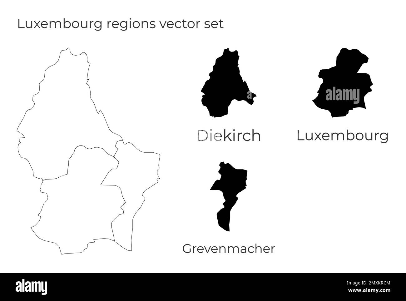 Luxemburger Karte mit den Formen der Regionen. Leere Vektorkarte des ...