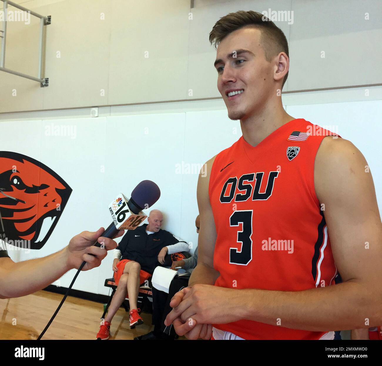 Oregon State co-captain Tres Tinkle talks to reporters following NCAA ...