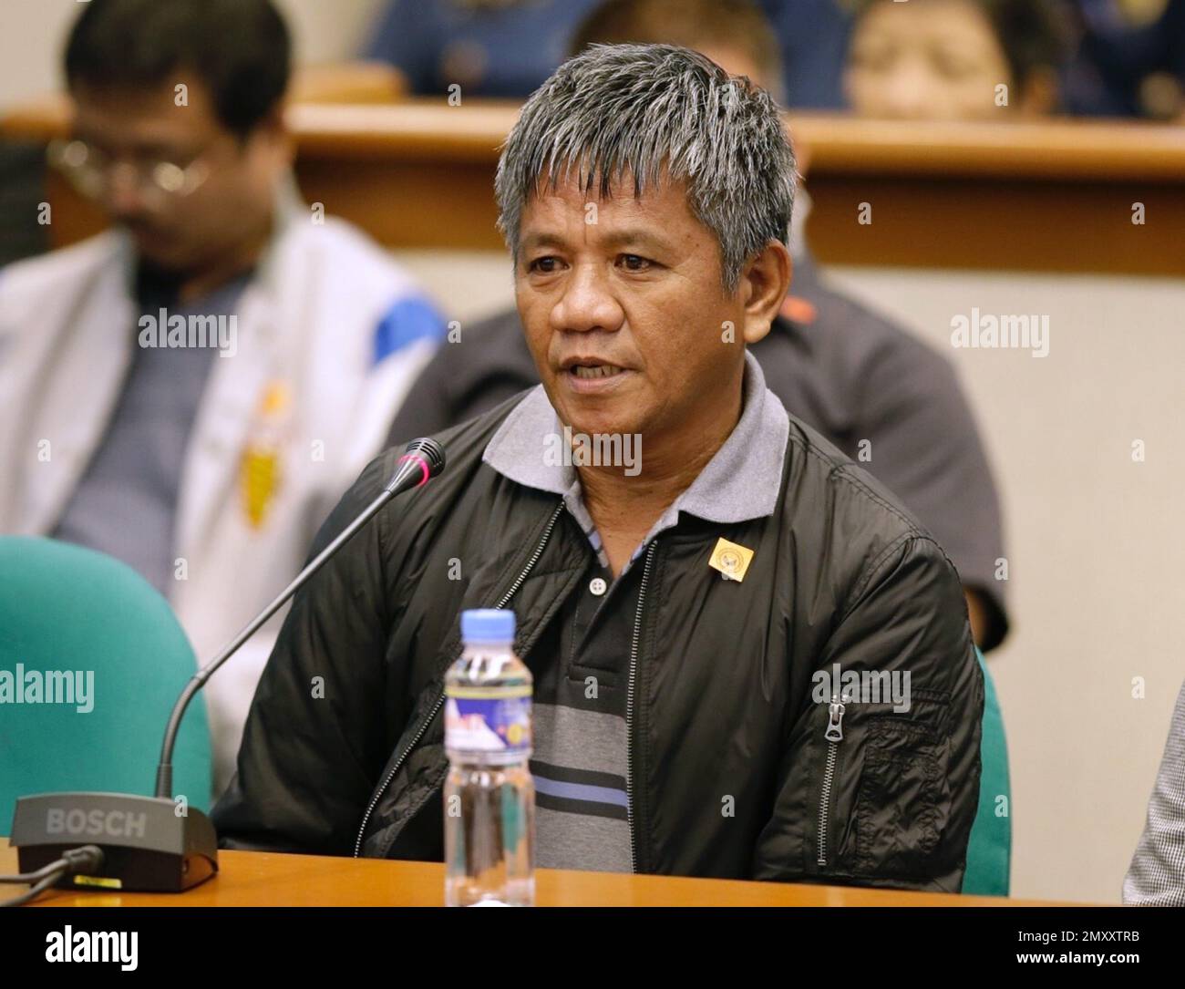 Former Filipino militiaman Edgar Matobato answers questions as he ...