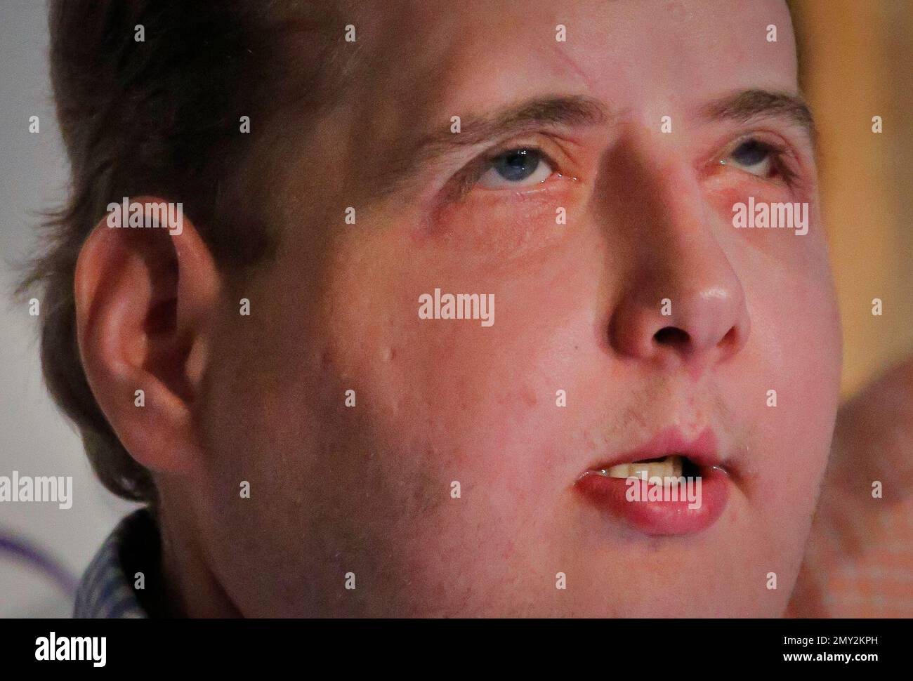 Former Mississippi firefighter Patrick Hardison, 42, center, speaks ...