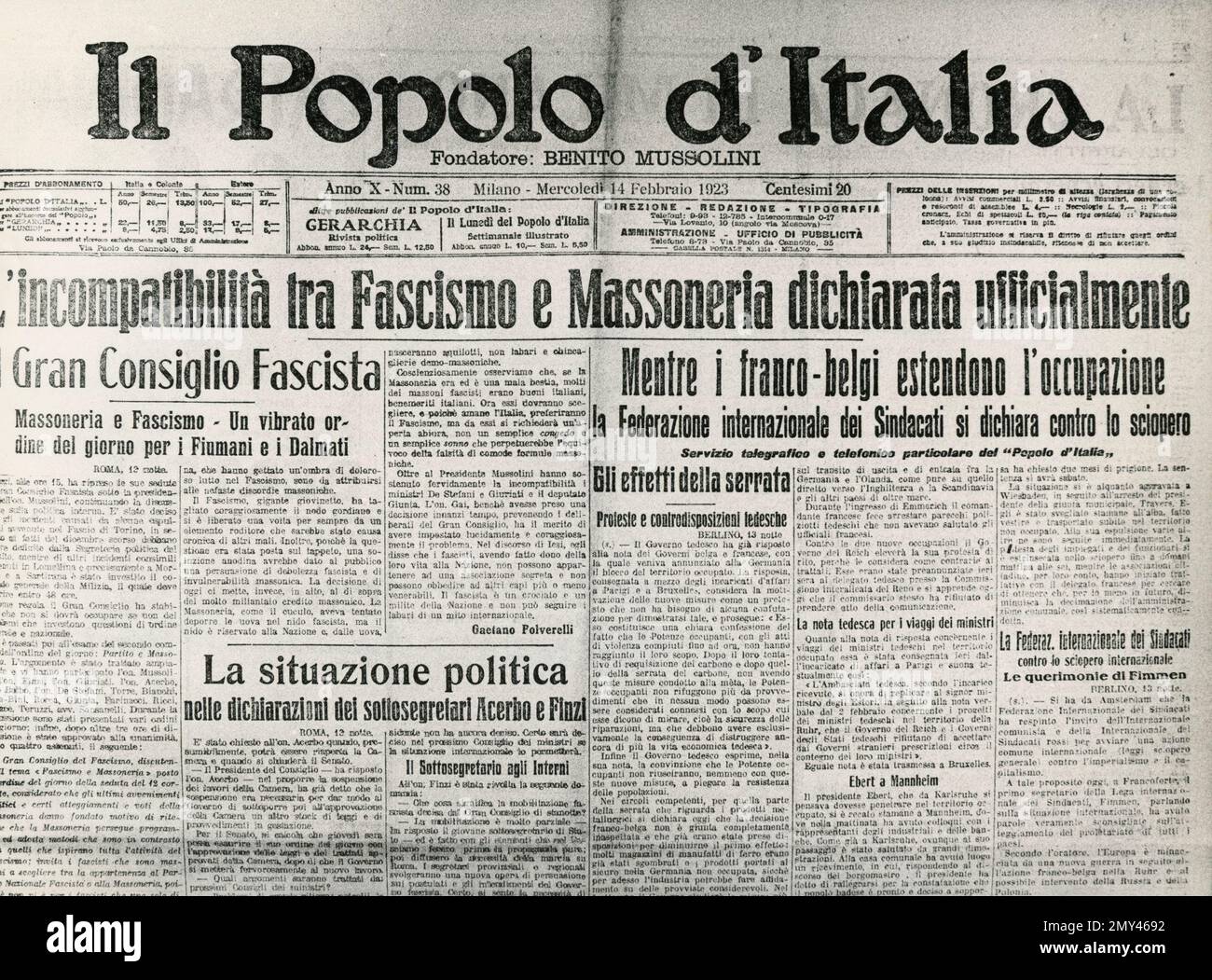 Titelseite der Zeitung Il Popolo d'Italia mit dem Titel ...