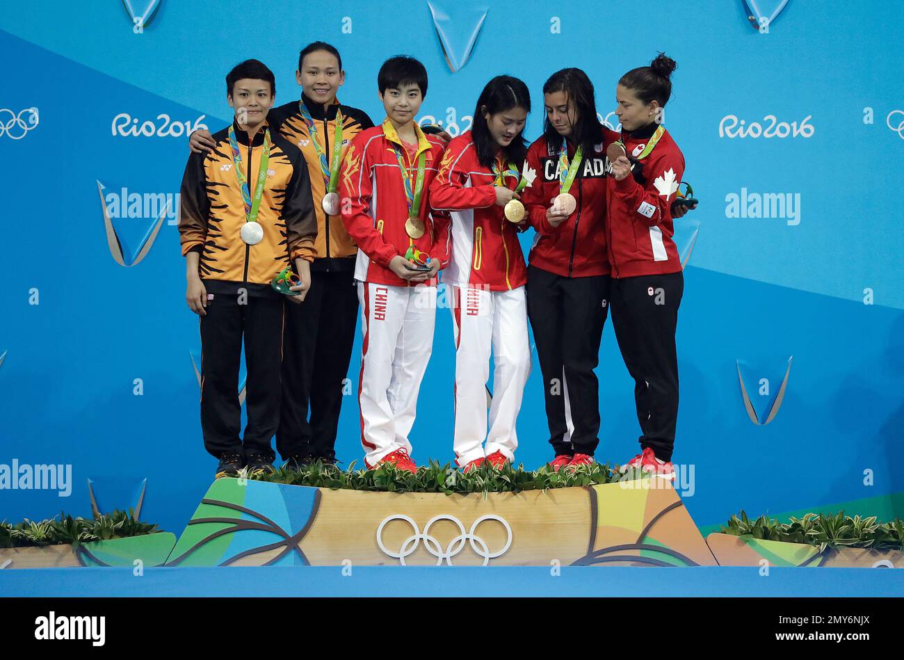 Malaysia's silver medalists Cheong Jun Hoong, left, and Pandelela ...