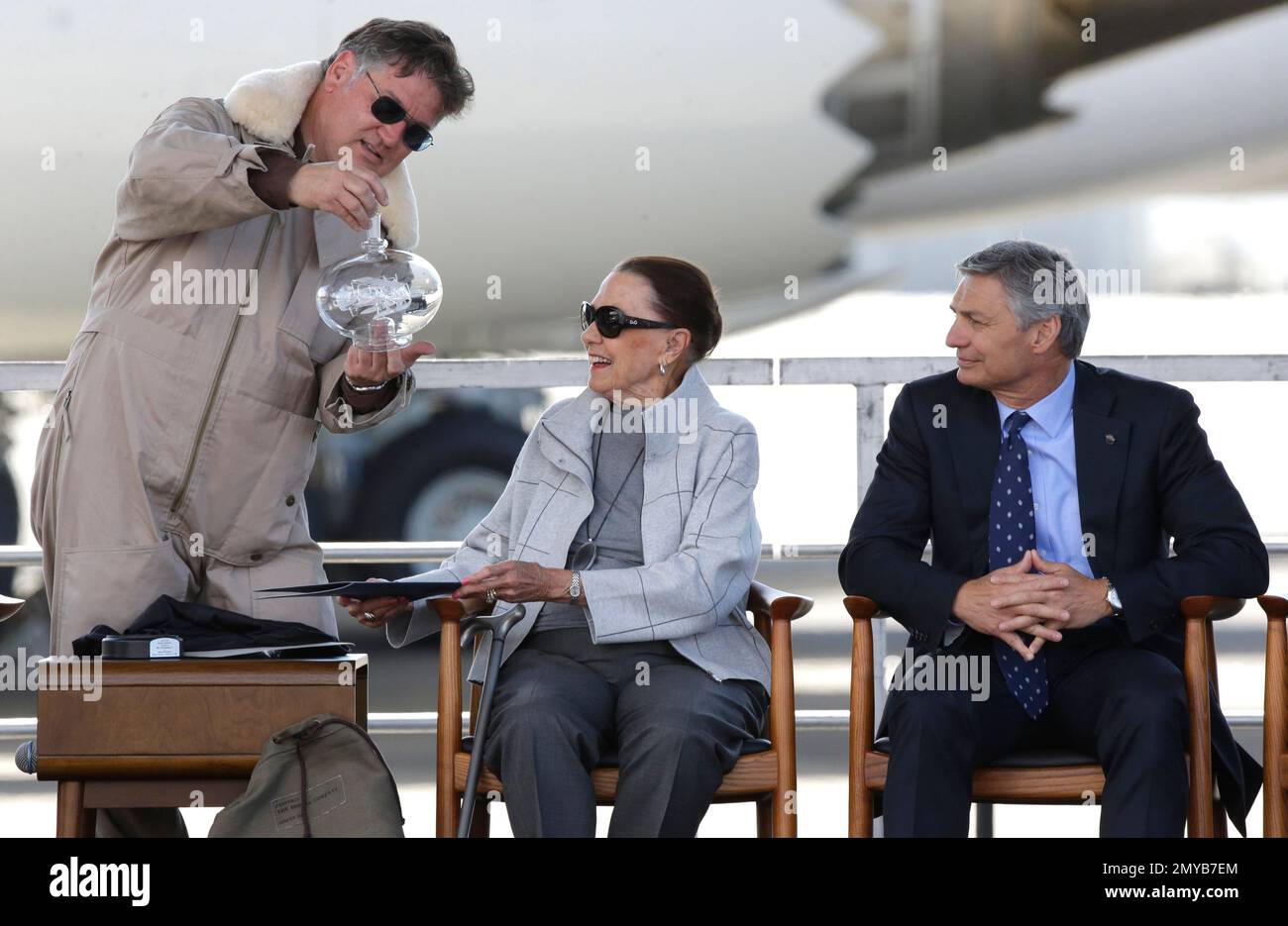 Ray Conner, president and CEO of Boeing Commercial Airplanes, right ...