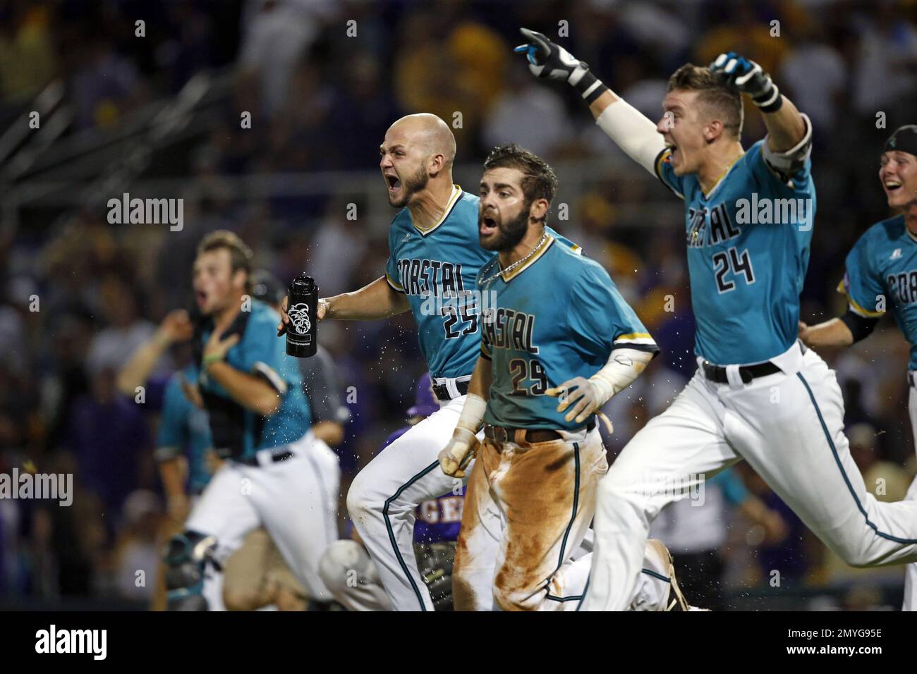 Coastal Carolina's Anthony Marks (29) reacts after sliding into home ...