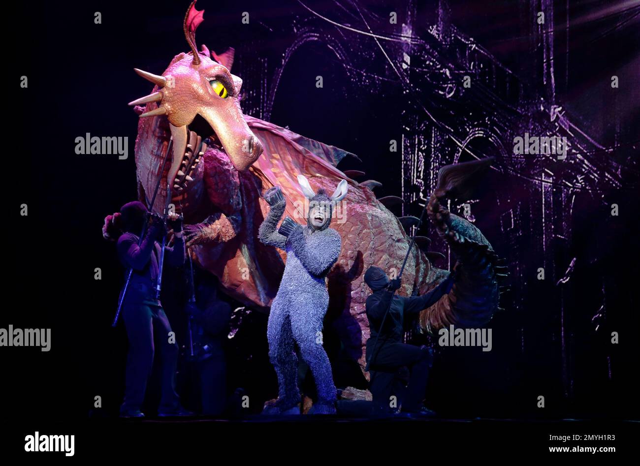 The cast from "Shrek The Musical" perform during a media conference on ...