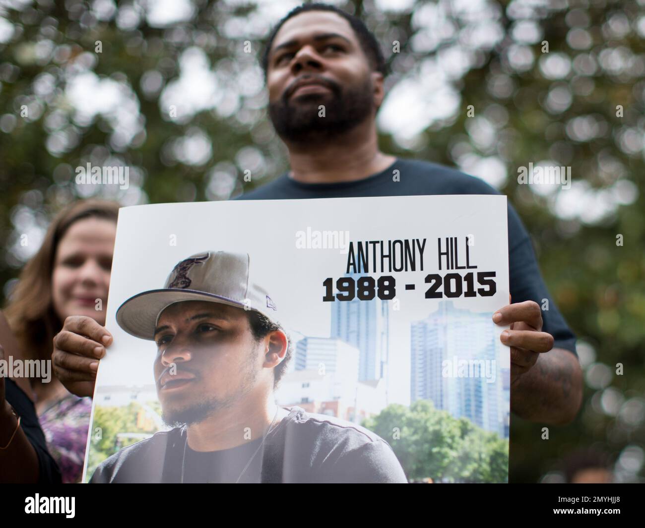 Dre Propst holds a sign Monday, June 6, 2016, in Decatur, Ga ...