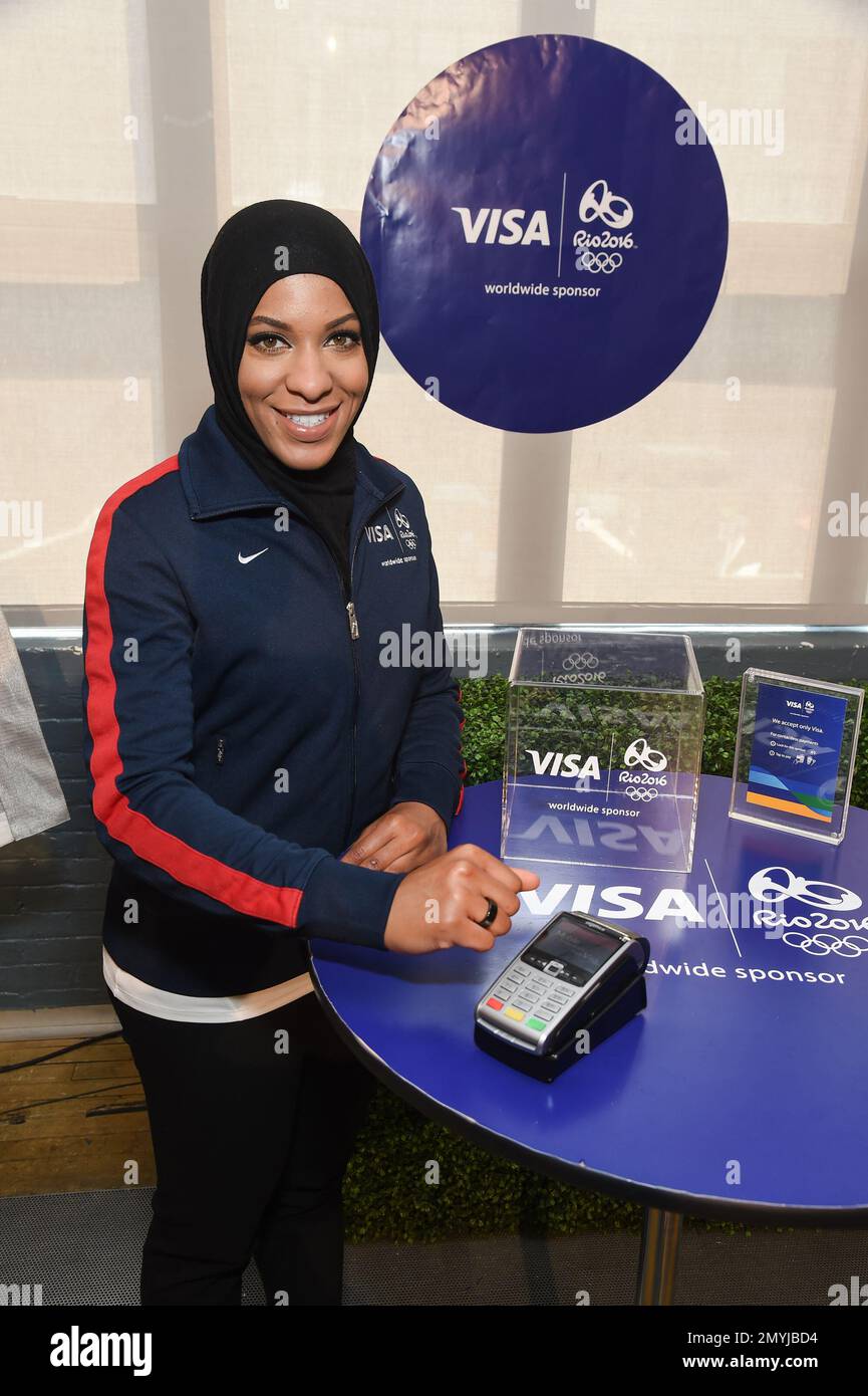 IMAGE DISTRIBUTED FOR VISA - Team Visa athlete Ibtihaj Muhammad models the Visa payment ring on ...