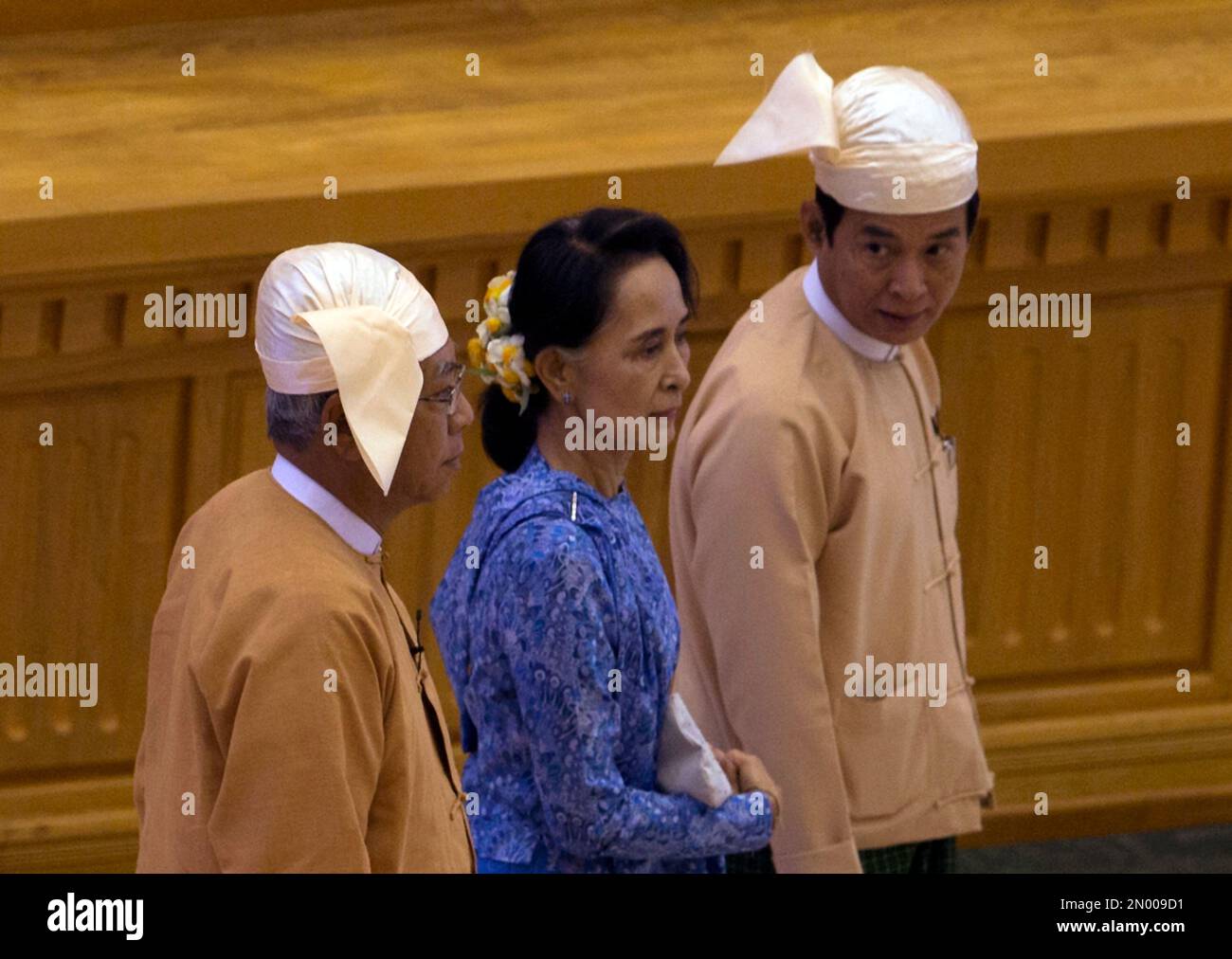 Htin Kyaw, left, newly elected president of Myanmar walks with National ...
