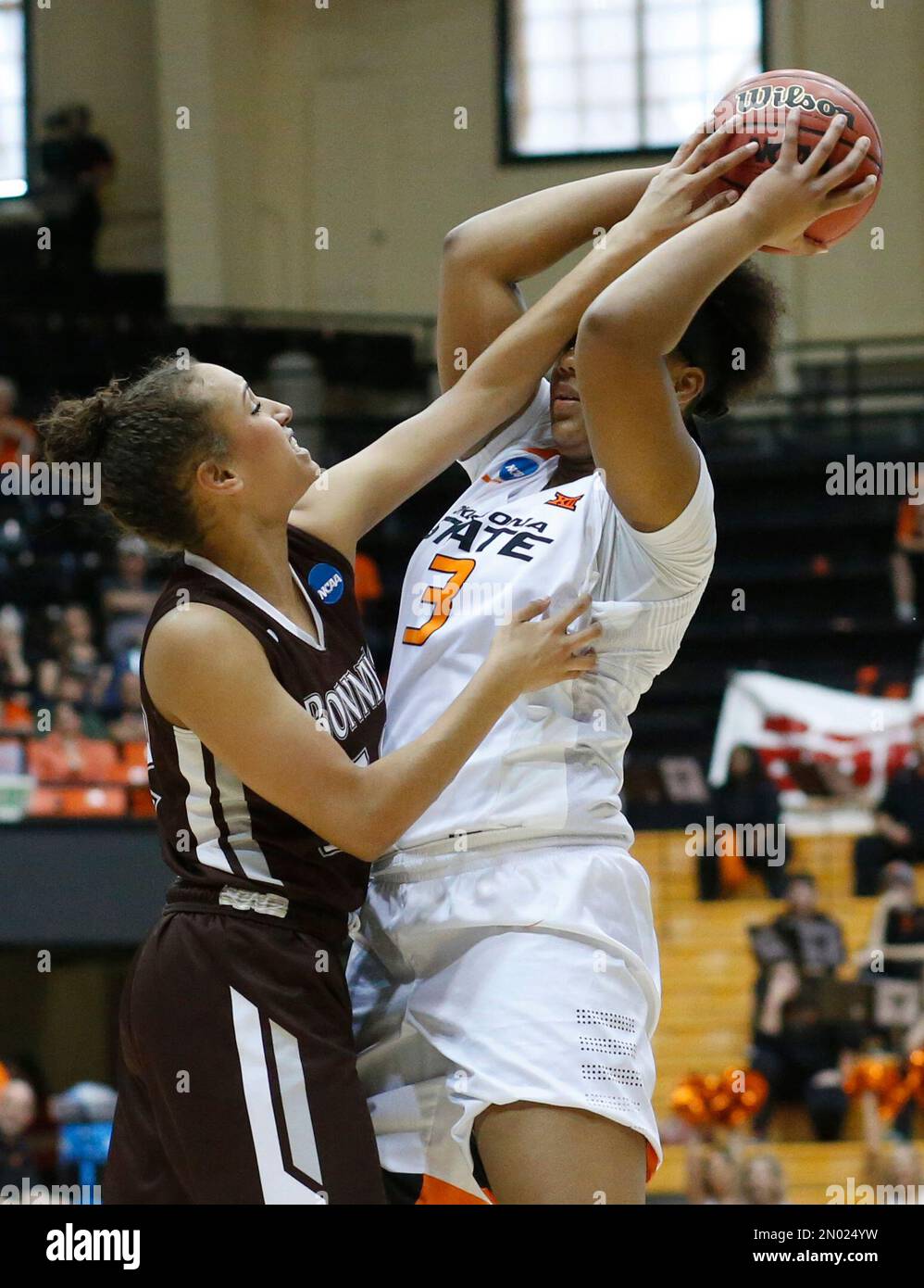 St. Bonaventure's Miranda Drummond closely guards Oklahoma State's ...