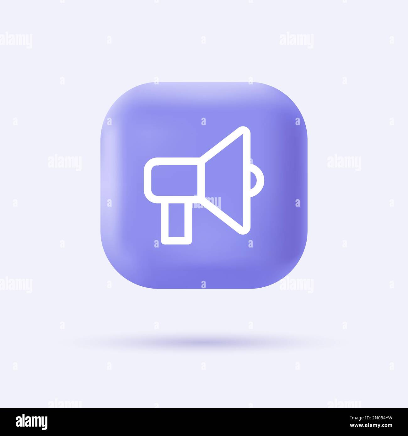 3D Megafon-Symbol. Marketingsymbol auf realistischer violetter Taste ...