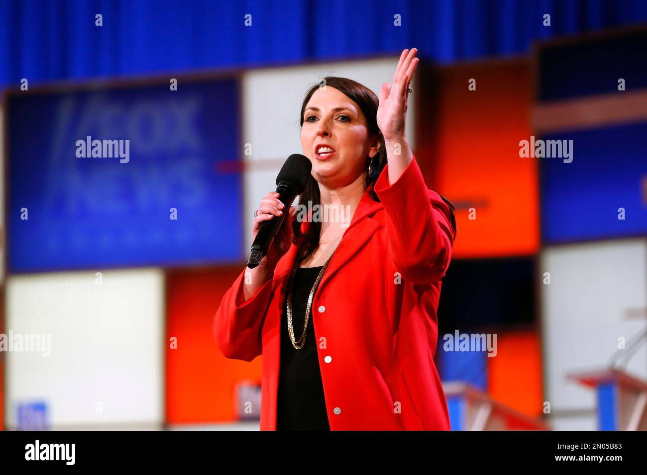 Ronna Romney McDaniel, the Michigan Republican Party chair, speaks before a Republican ...