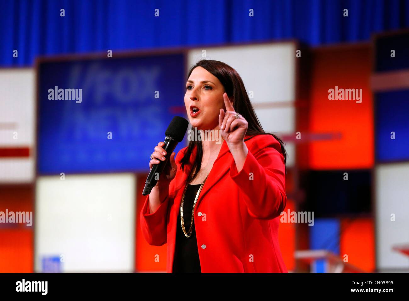 Ronna Romney McDaniel, the Michigan Republican Party chair, speaks before a Republican ...