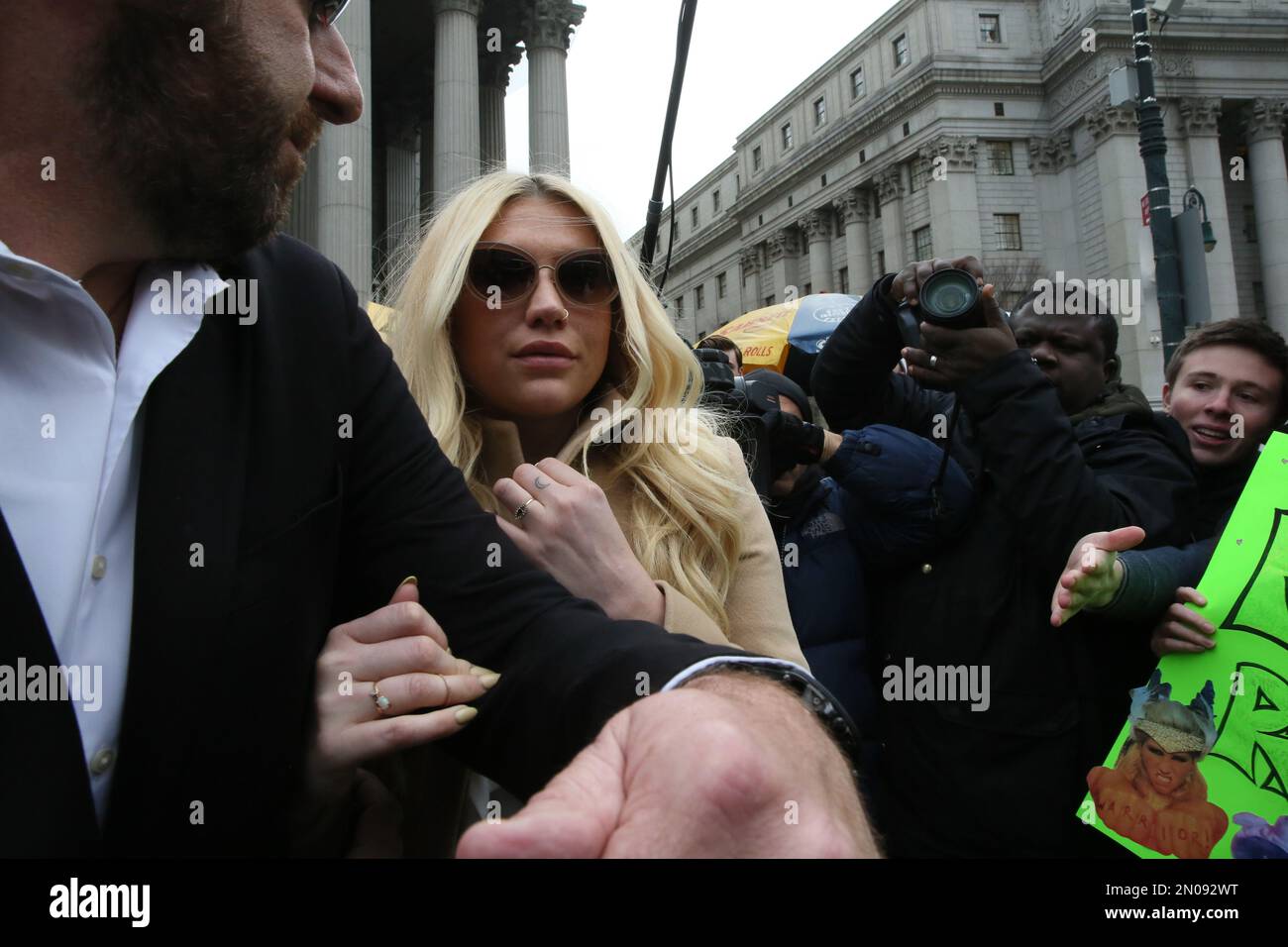 Pop star Kesha leaves Supreme court in New York, Friday, Feb. 19, 2016 ...