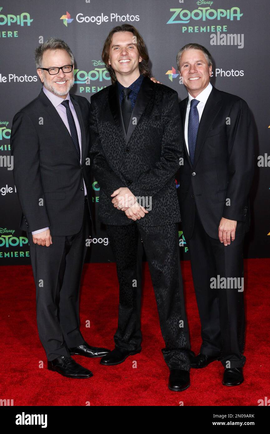Byron Howard, from left, Rich Moore and Clark Spencer attend the LA ...