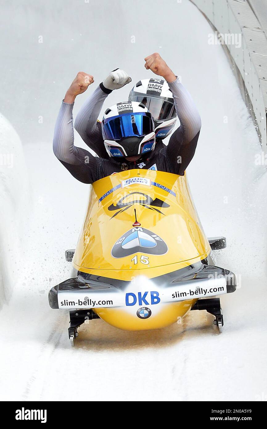 Germany's second placed Johannes Lochner and Joshua Bluhm celebrate ...