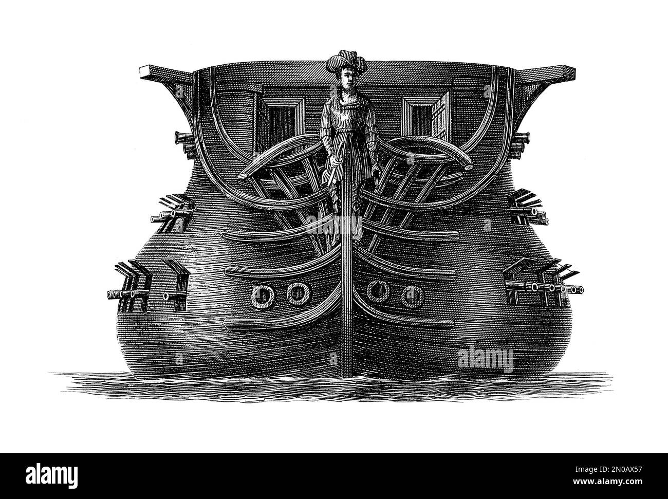 Antike Gravur des englischen Schiffs der Linie aus dem 19. Jahrhundert ...